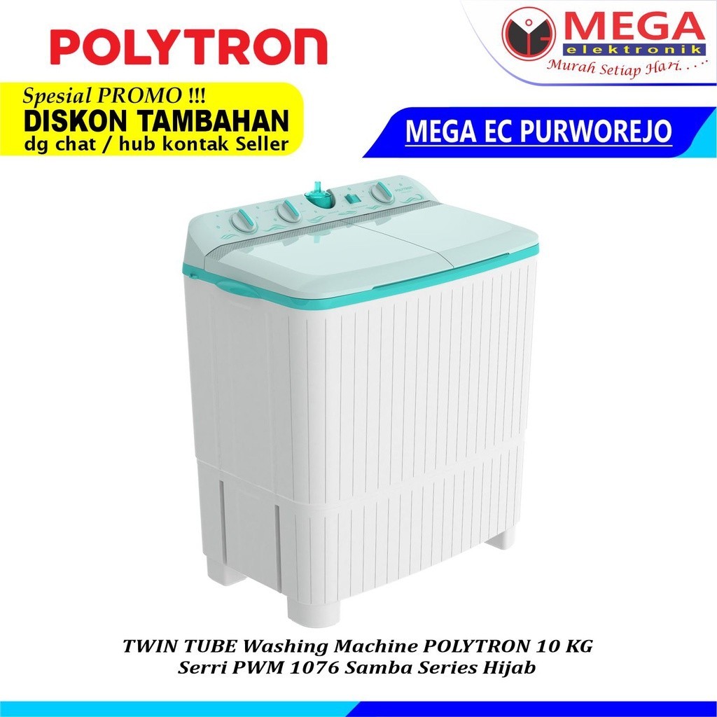 Jual MESIN CUCI POLYTRON PWM-1076 2 TABUNG KAPASITAS 10 KG HIJAB SERIES | Shopee Indonesia