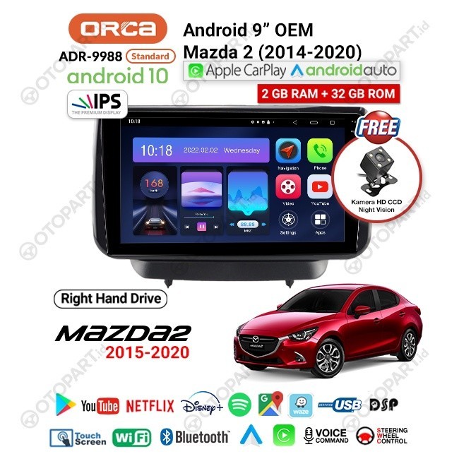 Jual Head Unit Android Auto CarPlay 9″ inch Mazda 2 (2015-2020) ORCA RHD | Shopee Indonesia