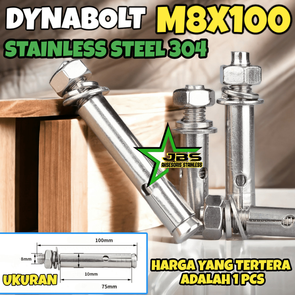 Jual DYNABOLT SS 304 M8x100 - DINABOLT - ANCHOR BOLT STAINLESS | Shopee ...