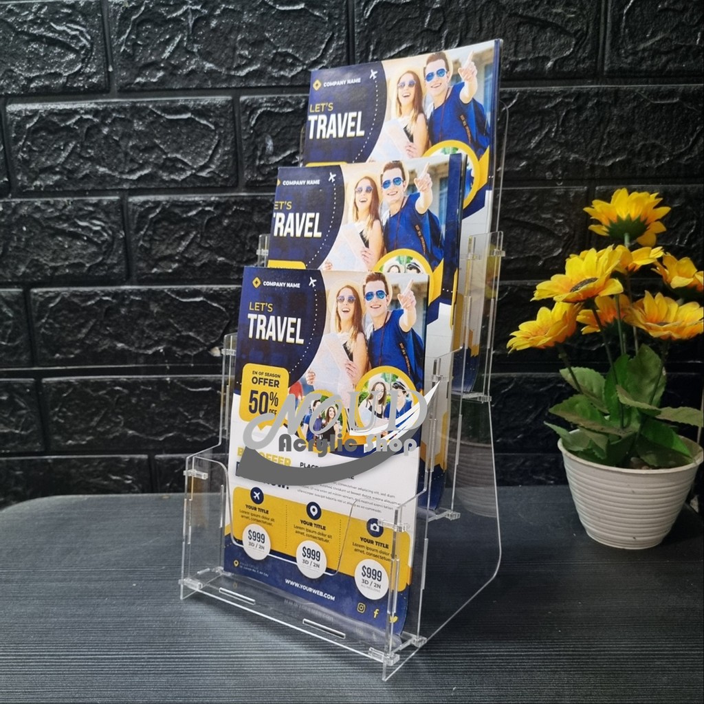 Jual Tempat Brosur Akrilik A5 / Display Brosur Acrylic / Rak Brosur 3 ...