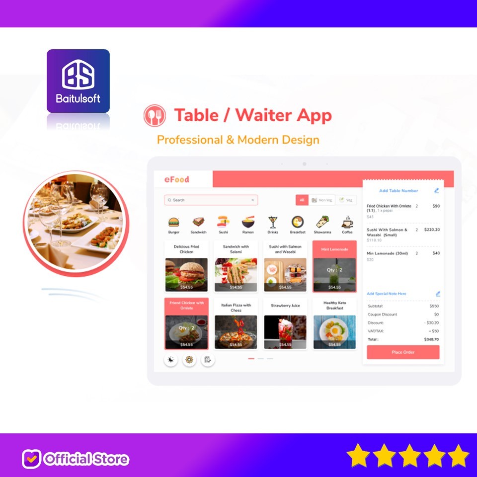 Jual SOURCE CODE APLIKASI EFOOD - TABLE/WAITER APP | Shopee Indonesia