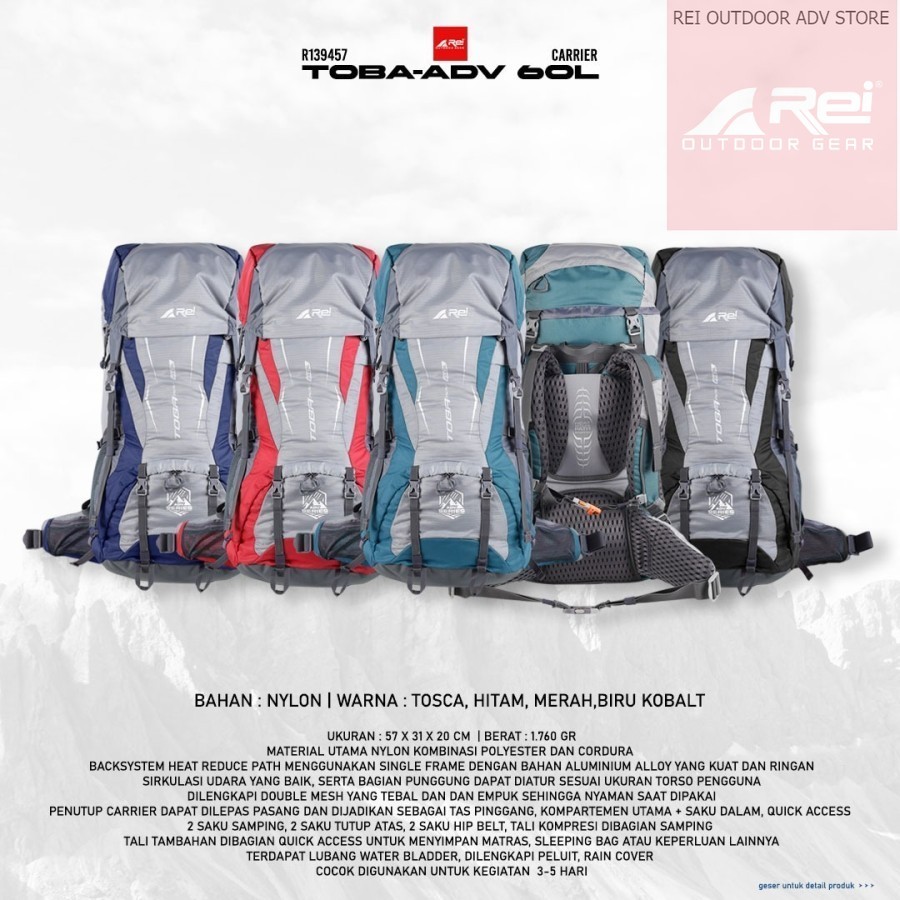 Jual Rei Tas Carrier Toba Adv 60 Liter Arei Outdoorgear / Carrier Toba ...