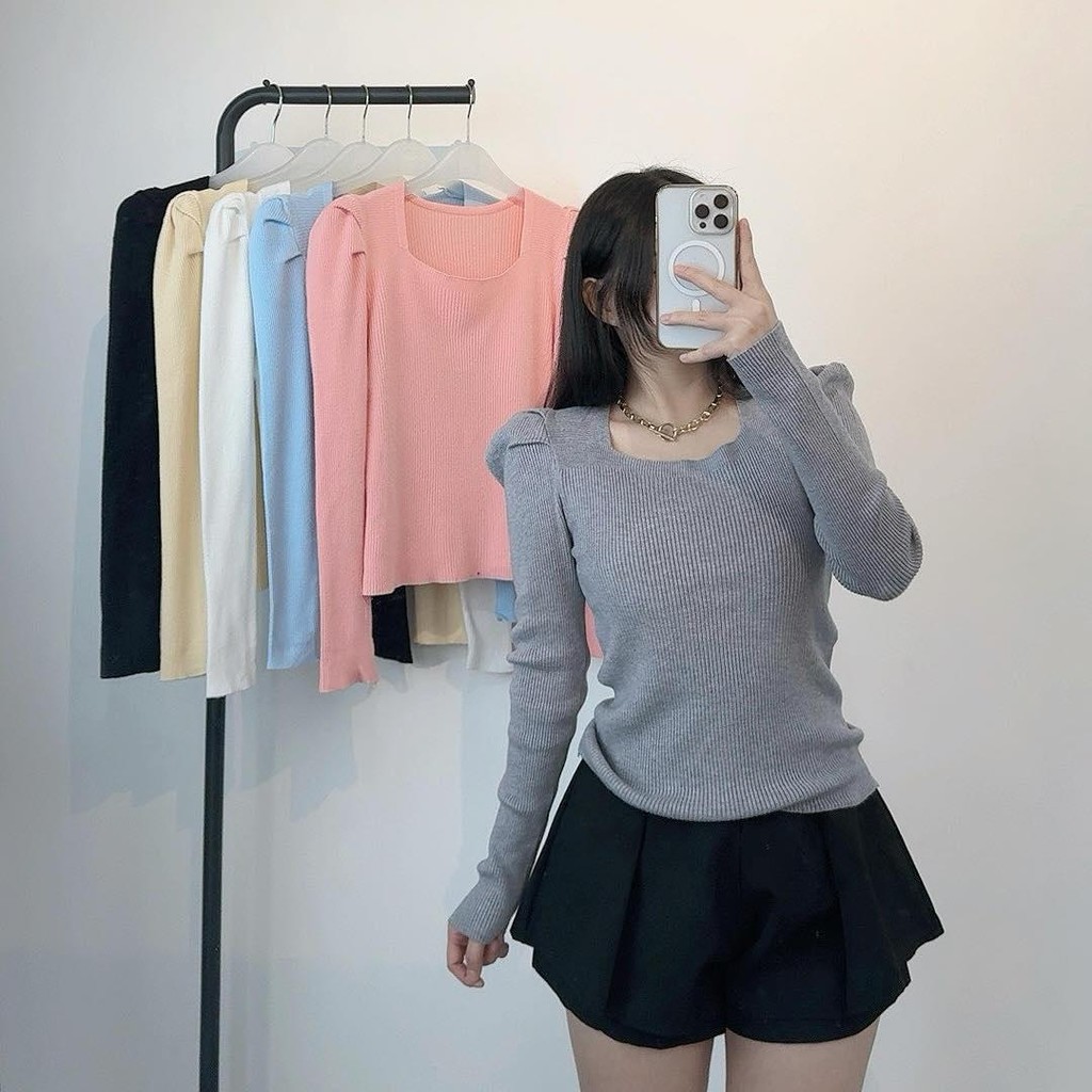 Jual MODAMYTH LS05 - Atasan Wanita Knitwear Long Sleeve Fit Body Top Korean Style Atasan Lengan ...