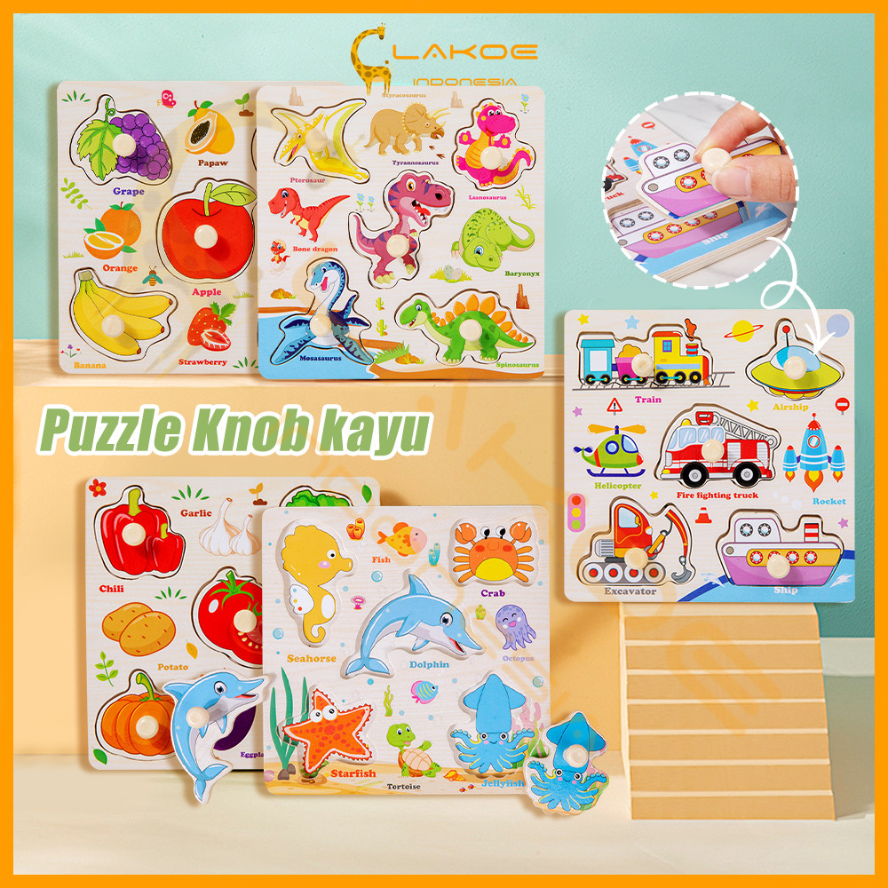Jual Lakoe Puzzle Knob Wooden Puzzle Kayu Anak Mainan Kayu Puzzle ...