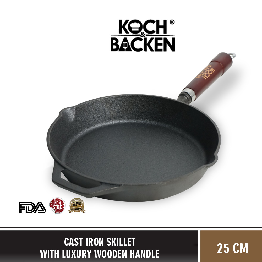 Jual KOCH&BACKEN Cast Iron Skillet With Luxury Handle 25cm - Wajan ...