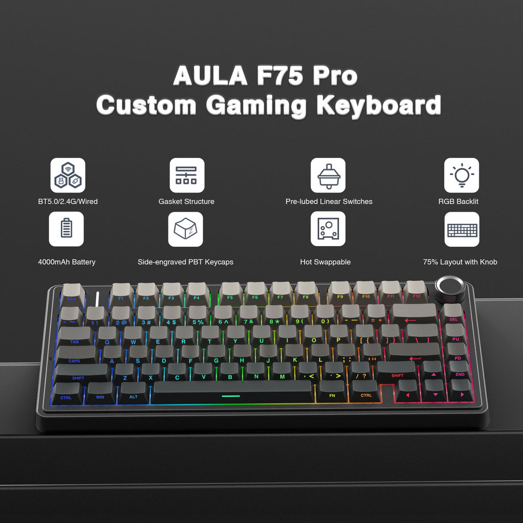 Jual AULA F75 Pro Gasket Mounted Wireless Gaming Mechanical Keyboard ...