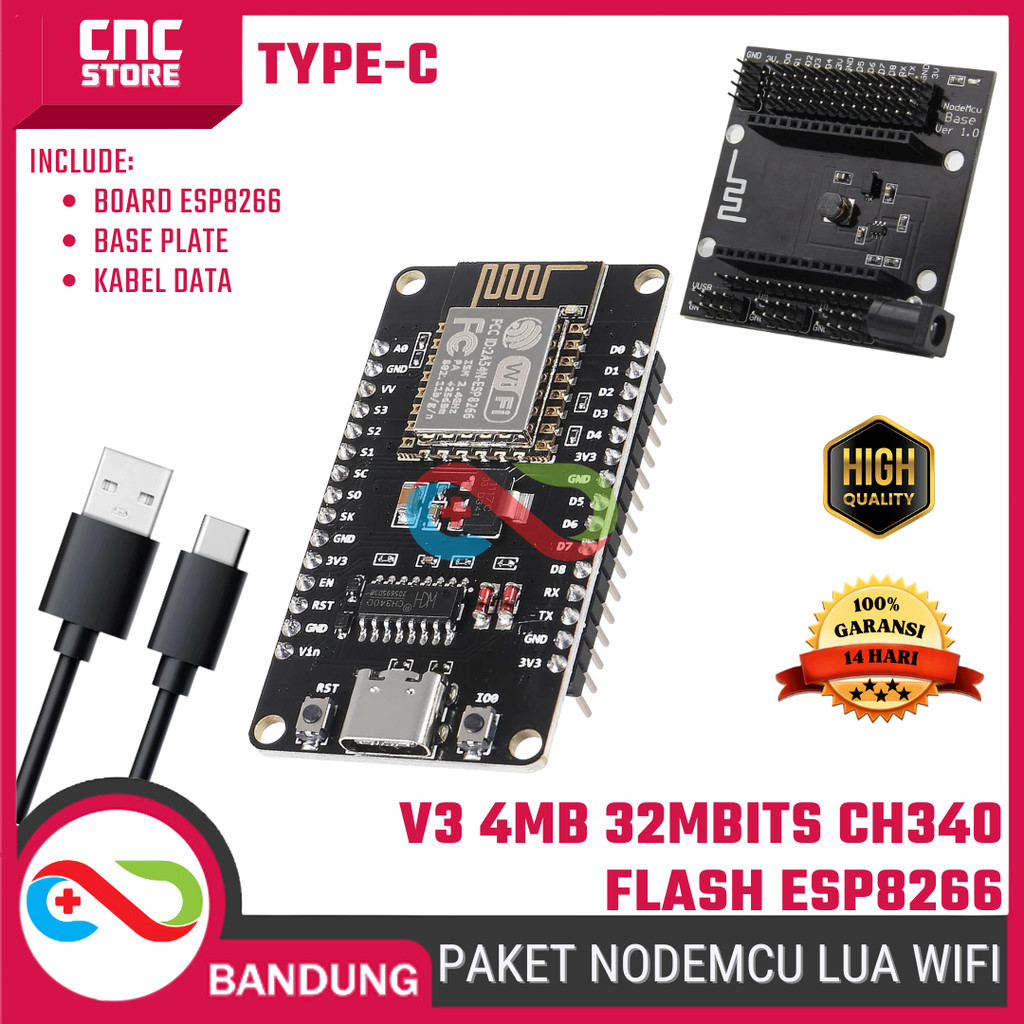 Jual Paket NodeMCU LUA WiFi V3 4MB 32Mbits CH340 Flash ESP8266 ESP12 ...