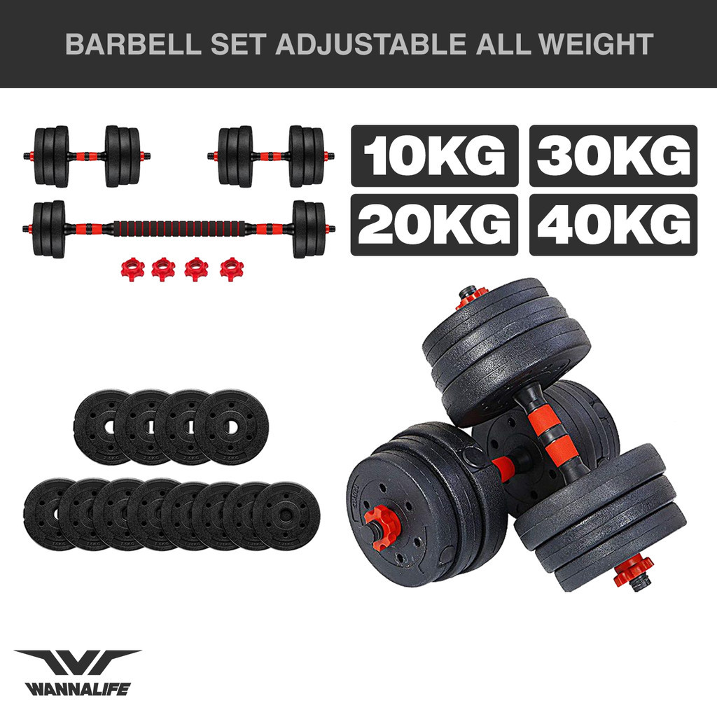Jual Barbell / Dumbbell Set Adjustable 10kg 20kg 30kg 40kg Wannalife | Dumbbel Dumbell 10 Kg 20 ...
