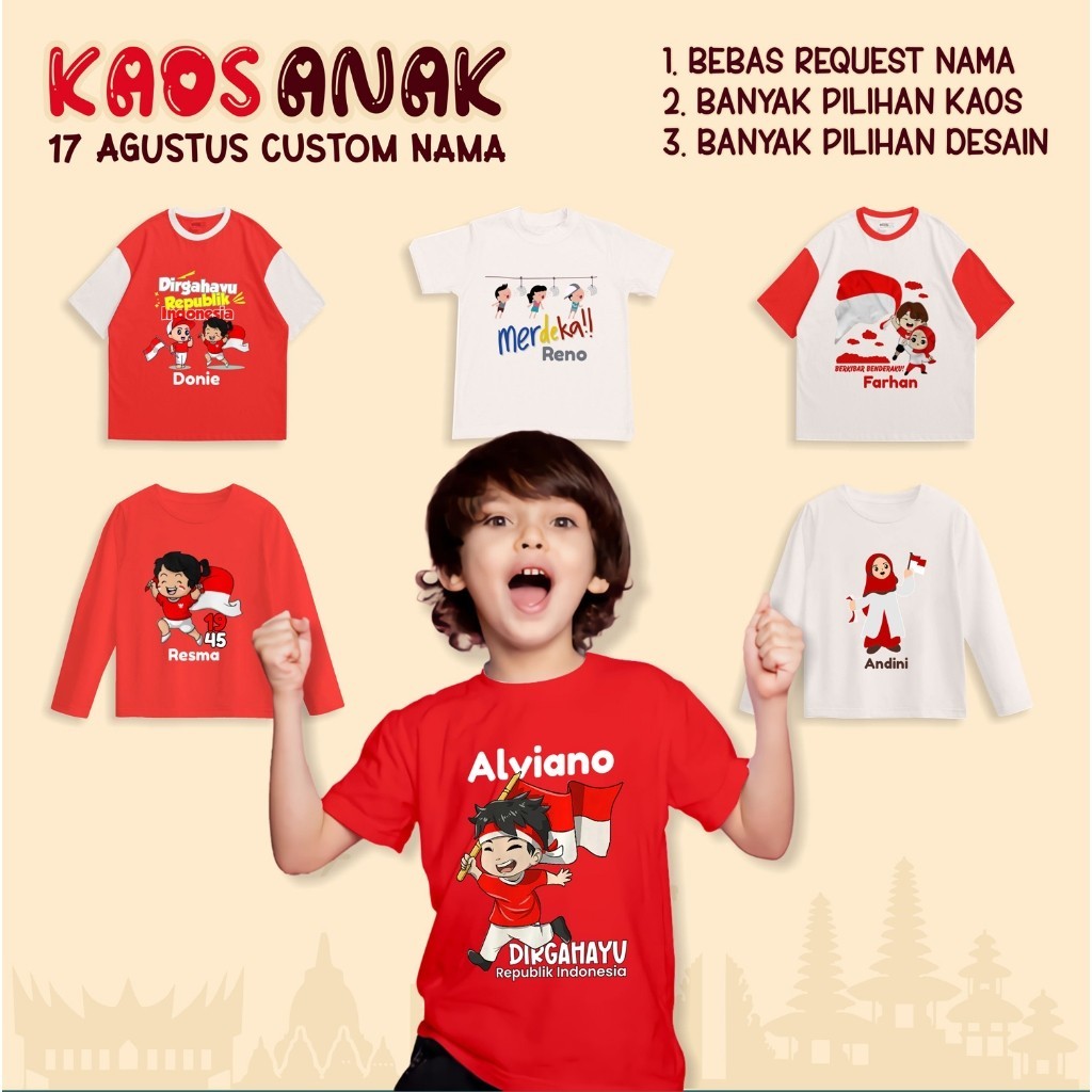 Jual Kaos Anak HUT RI Custom Nama Anak Kemerdekaan Indonesia 17 Agustus Dirgahayu Merdeka Ali ...