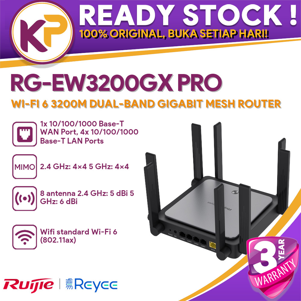 Jual RUIJIE REYEE RG-EW3200GX PRO WI-FI 6 3200M DUAL-BAND GIGABIT MESH ...