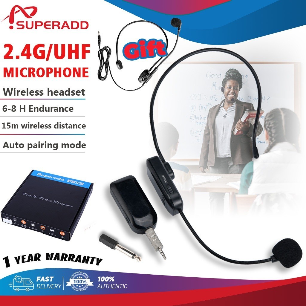 Jual 2 in 1 Head Microphone Wireless Headset Microphone UHF Mic ...