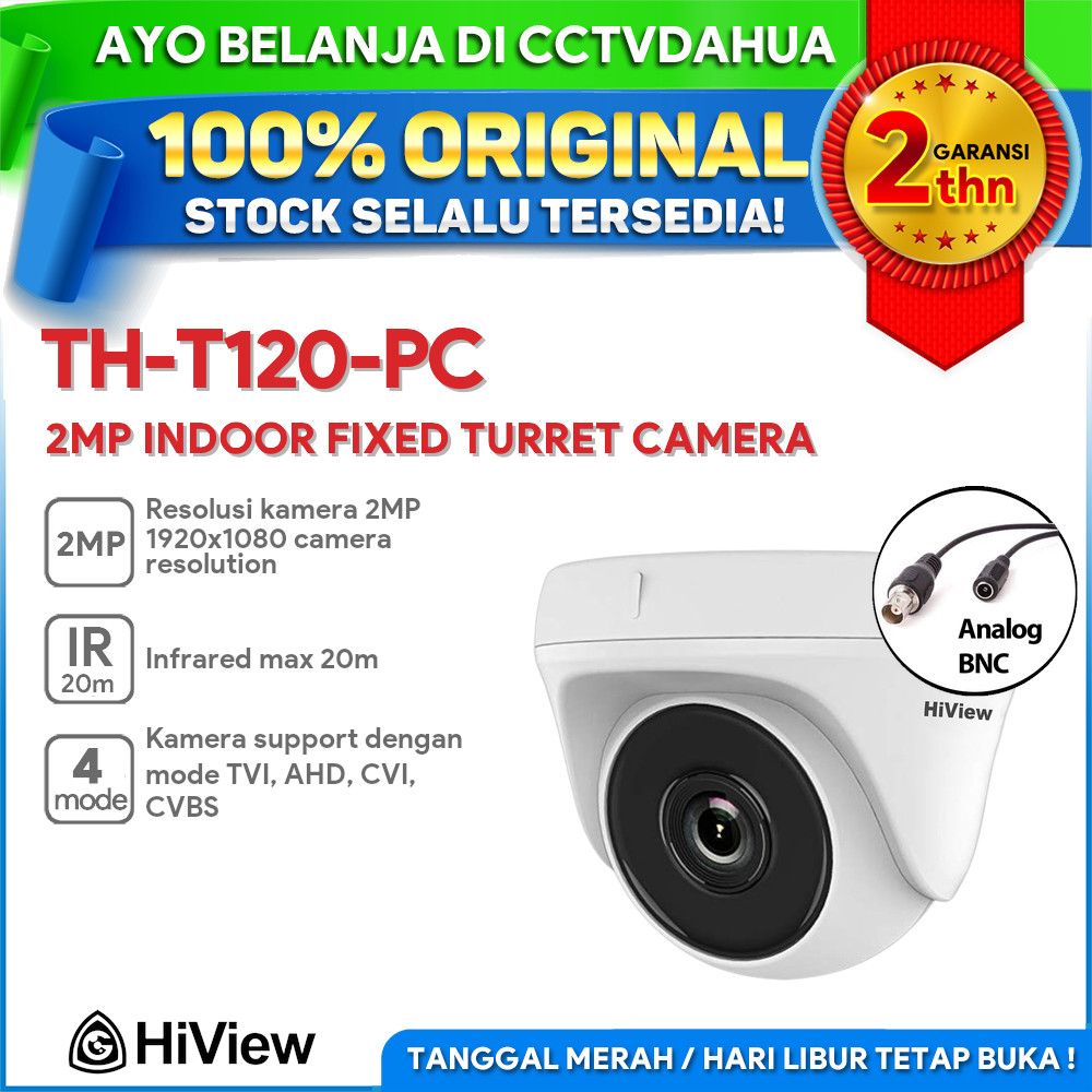 Jual HIVIEW TH-T120-PC 2MP INDOOR FIXED TURRET ANALOG HDTVI CAMERA ...