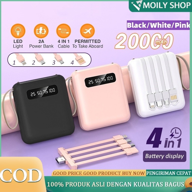 Jual Powerbank 20000 mah Mini Size with 4 Kabel Fast Charging LED ...