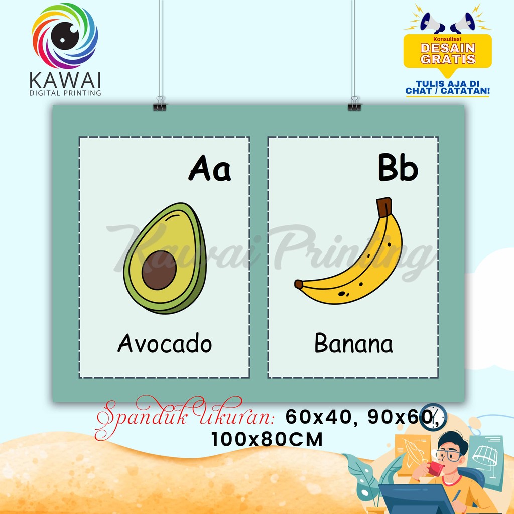 Jual SPANDUK / BANNER Huruf Abjad Alphabet Buah-Buahan 2 a Free Desain ...