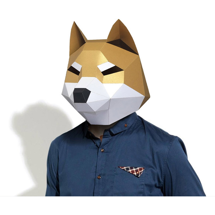 Jual Pre Cut Paper Mask 3D ShibaInu Dog Halloween Costume Cosplay DIY ...
