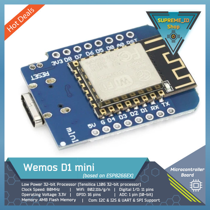 Jual DN99 Wemos D1 mini ESP8266 | Arduino Alternatif - Clone USB-C ...