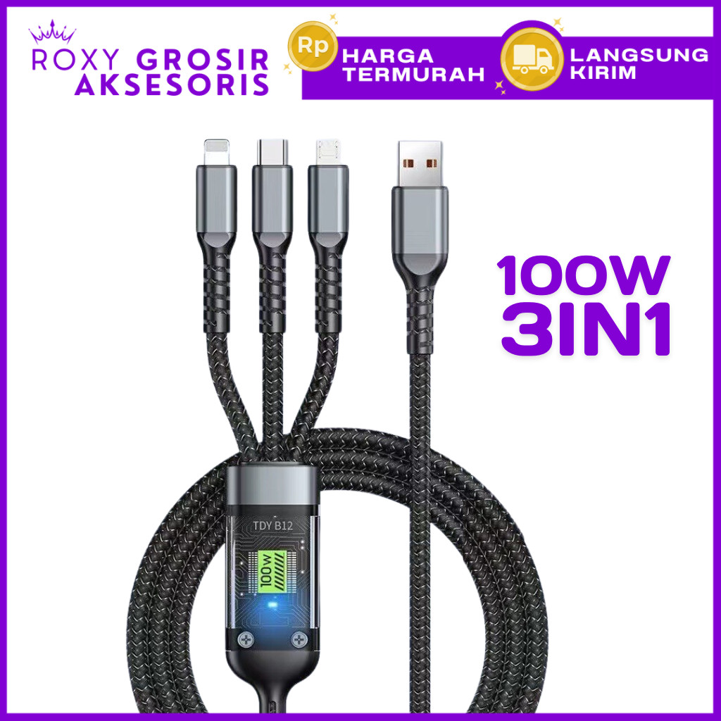 Jual Kabel Data Charger 3in1 LED Fast Charging up to 100W USB to Typec ...