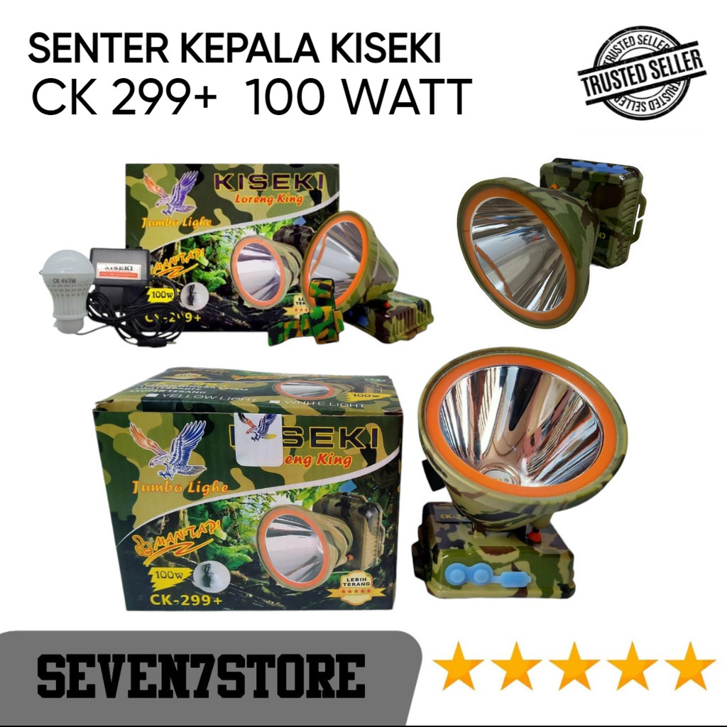 Jual Senter Kepala Kiseki LED Super Terang Lithium CK 299+ 100 WATT LED PUTIH | Shopee Indonesia