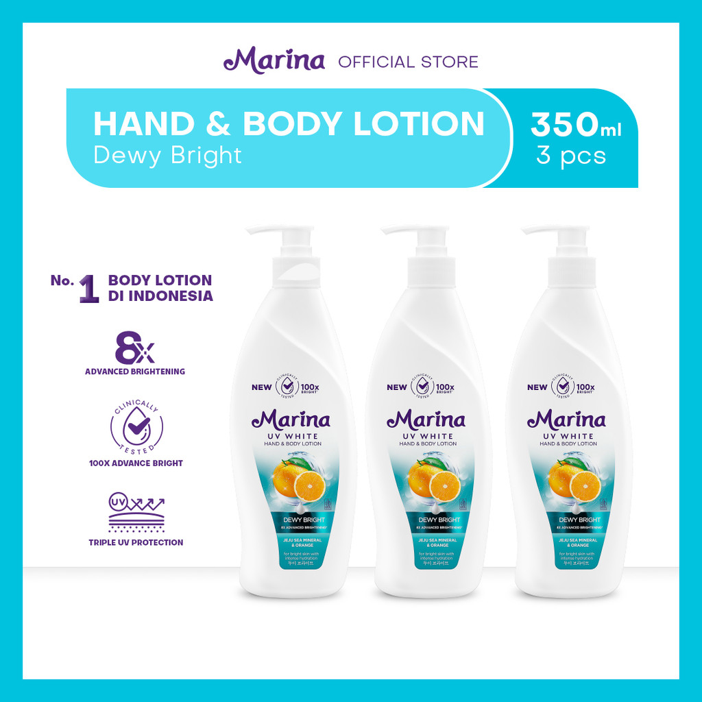 Jual Marina UV White Dewy Bright Pump 350ml [3pc] - Exp Date : 09.2027 ...