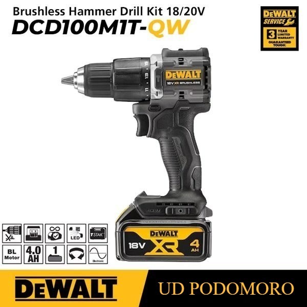 Jual Dewalt DCD100M1T-QW Brushless Mesin Bor Tembok Baterai 18V Hammer ...
