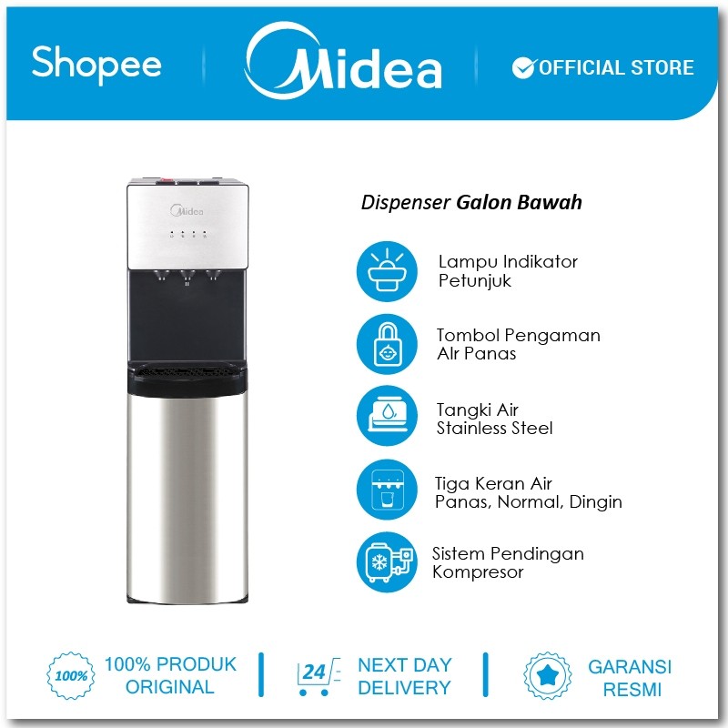 Jual Midea Dispenser Galon Bawah 3 Kran Kompresor Air Dingin Es Panas ...