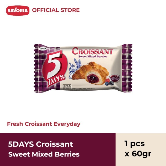 Jual 5 Days Croissant Mix Berries - Roti Croisant Isi Selai Beri 60g ...