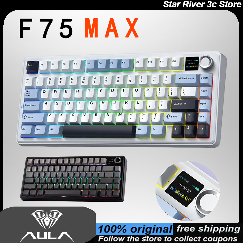 Jual AULA F75 MAX Wireless Mechanical Keyboard with TFT Screen Knob 75% ANSI Layout Wired ...