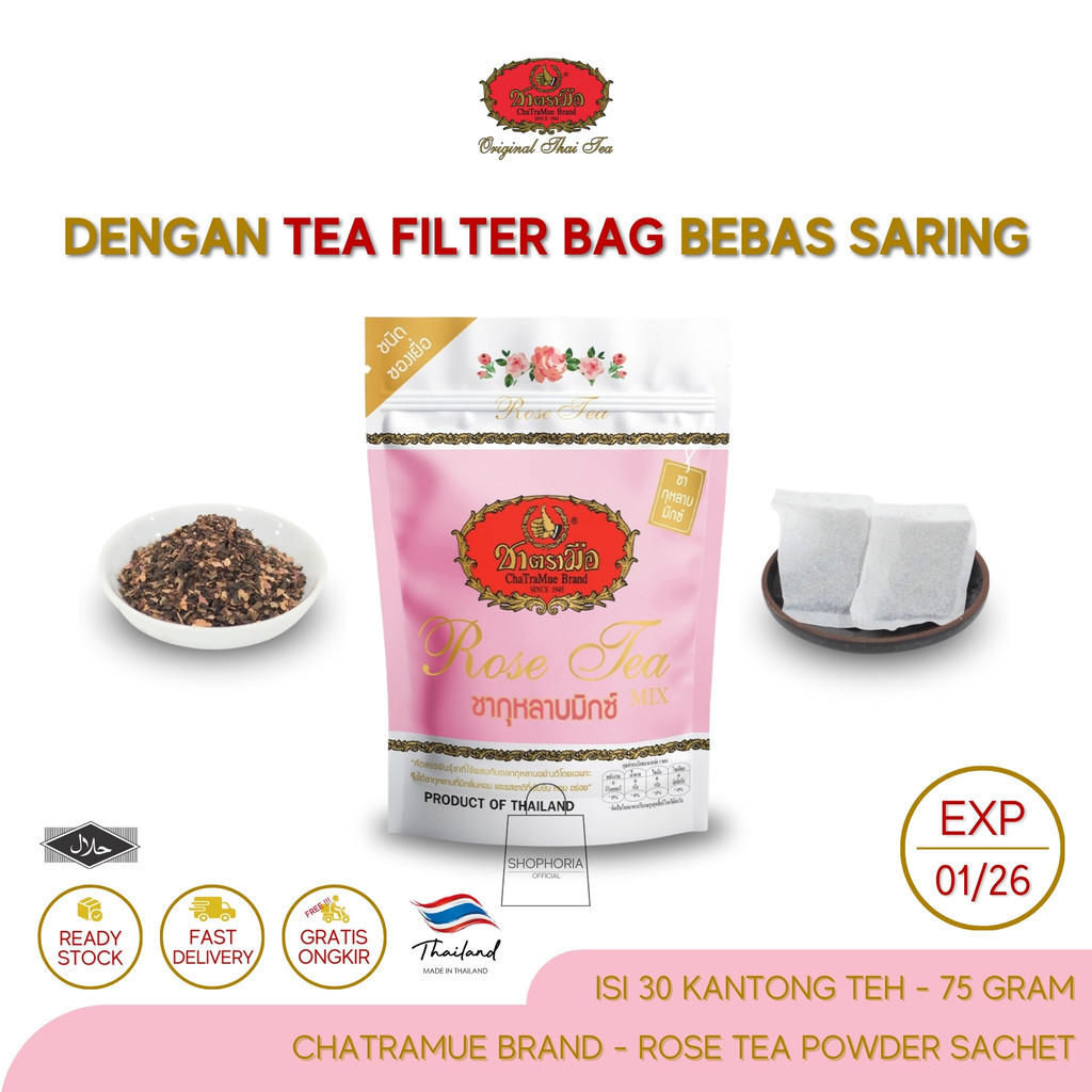 Jual ChaTraMue Brand Thai Rose Tea Kemasan Zip Pack 75 Gram Isi 30 ...