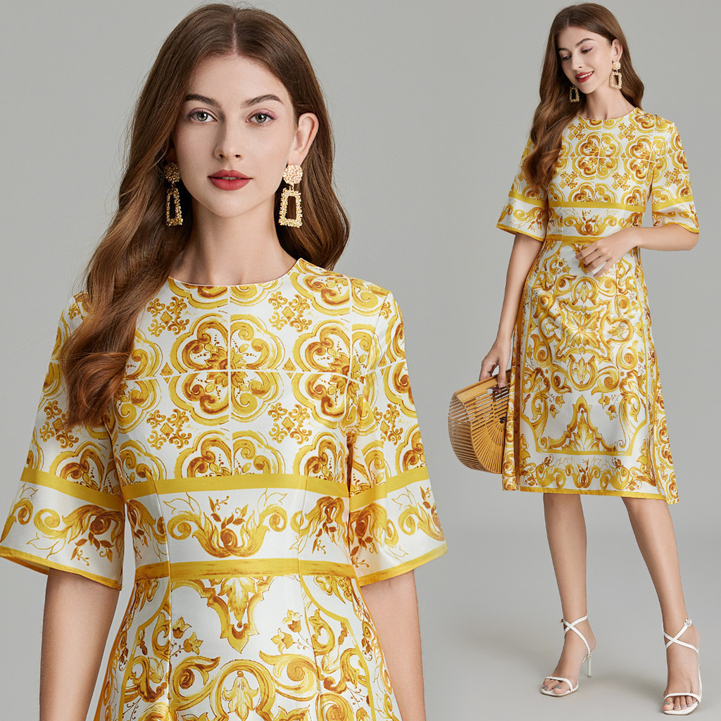 Jual Gaun a-line motif 20248, Gaun pinggang tinggi | Shopee Indonesia
