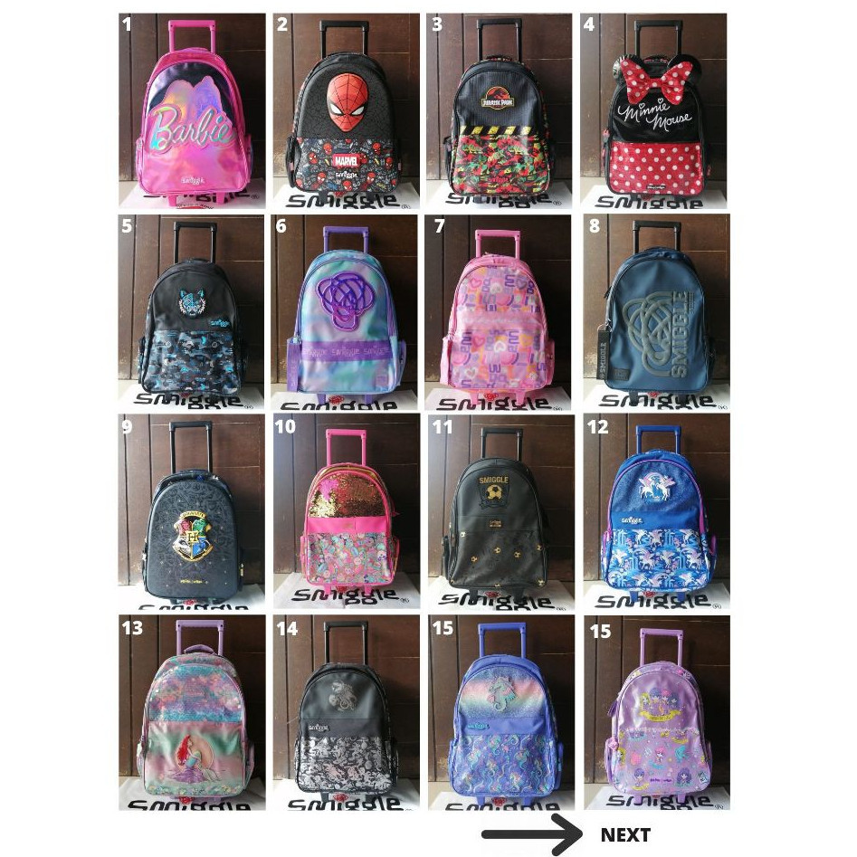 Jual Smiggle backpack trolley with light up wheels / trolley anak sd ...