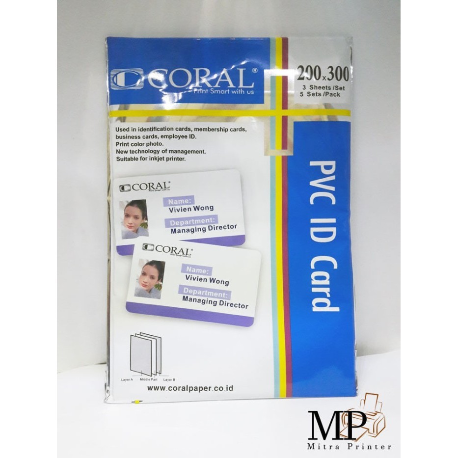 Jual promo -Kertas PVC Coral Untuk bahan ID Card A4 (isi 5 Lembar ...