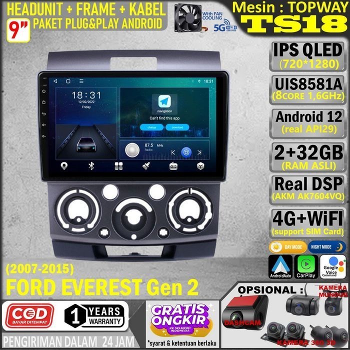 Jual Paket Headunit Android 9 inch + Frame + Soket PNP Ford Everest Gen 2 Topway TS18 UIS8581A ...