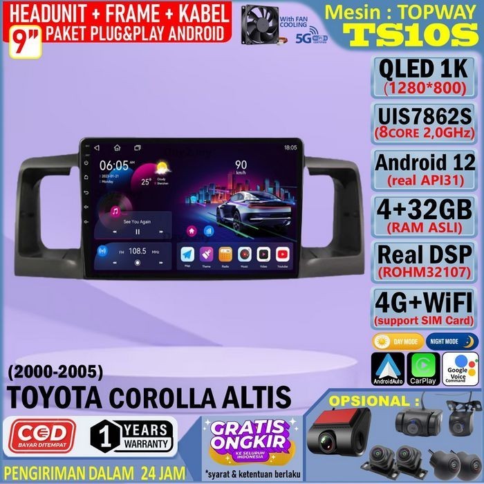 Jual Paket Headunit Android 9 inch + Frame + Soket PNP Toyota Corolla ...