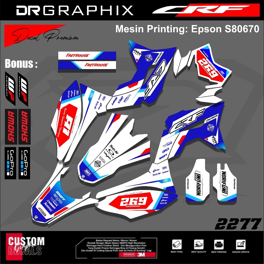 Jual stiker variasi motor crf warna biru merah putih stiker shock depan ...