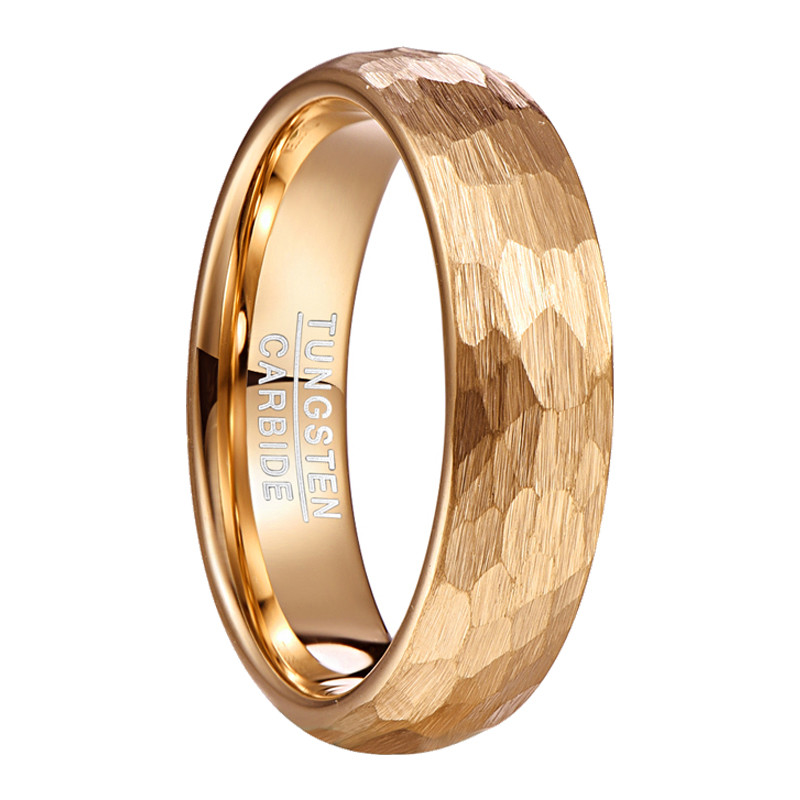 Jual BONLAVIE 6mm 18k Gold Plated Hammered Tungsten Carbide Ring Domed ...