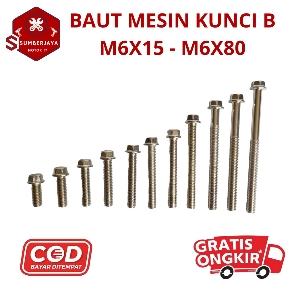 Jual Baut Flange Bolt M6 Semua Ukuran / Baut Blok Mesin M6x15 - M6x80 ...