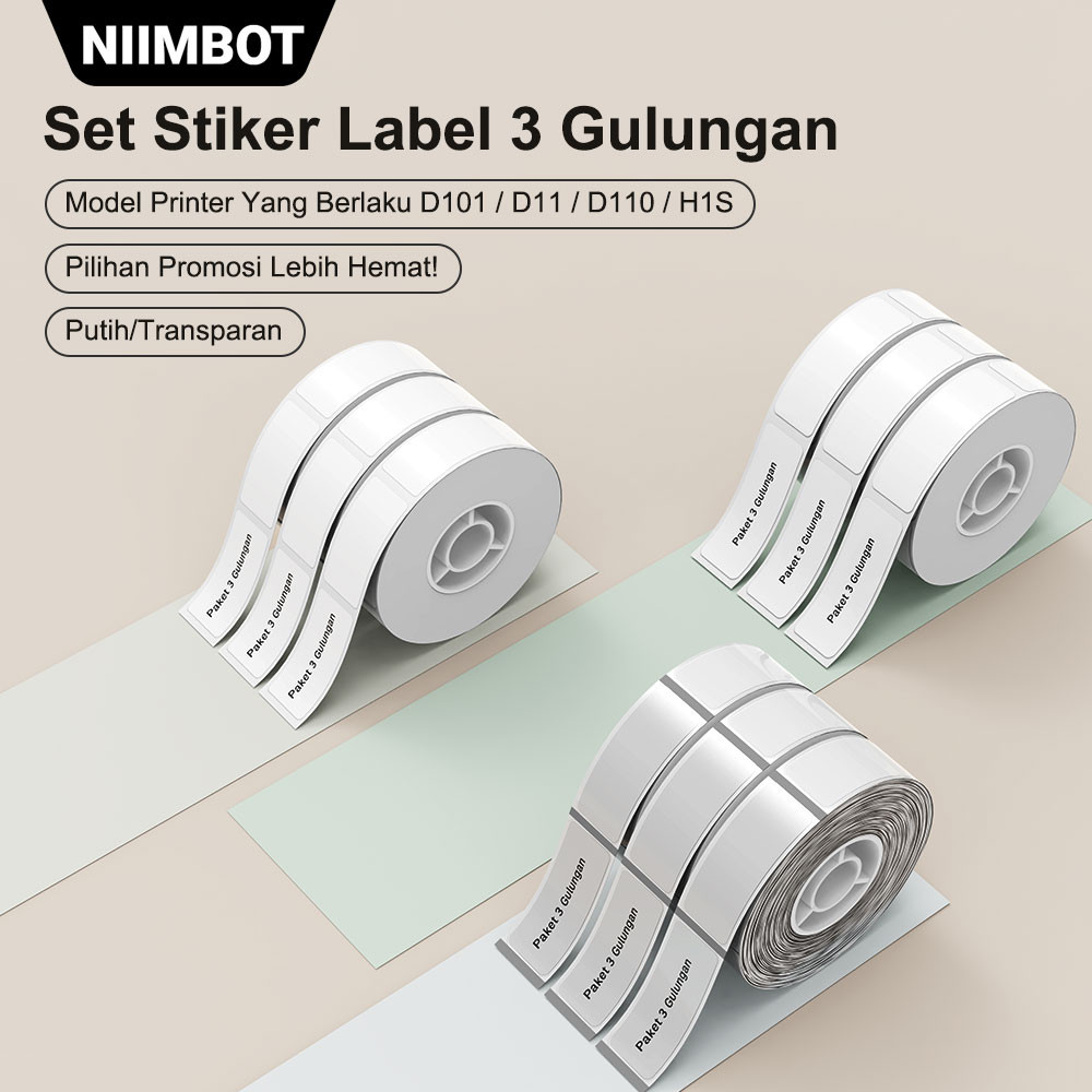Jual 【3 Gulung】NIIMBOT D11/D110/D101 Stiker Label Putih/Transparan ...