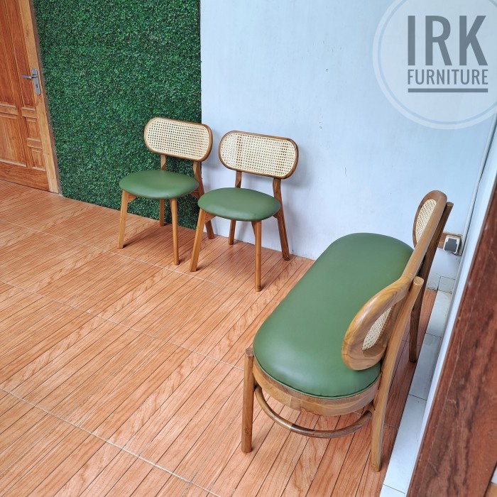 Jual 2 kursi makan dan bench sandaran rotan kayu jati by Gufu Furniture ...