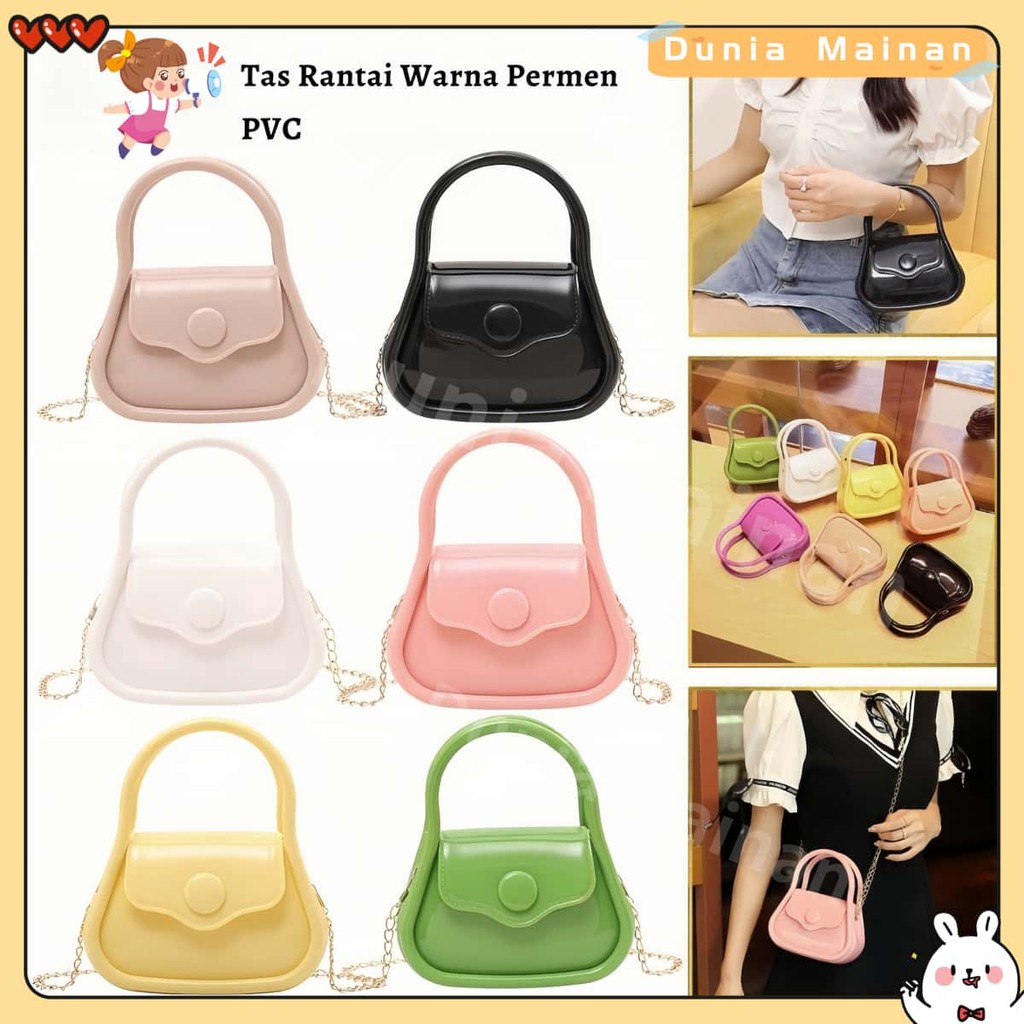 Jual [Cod]Mini Jelly Bag Tas Candy Color Dengan Chain /Tas Pvc Lembut ...