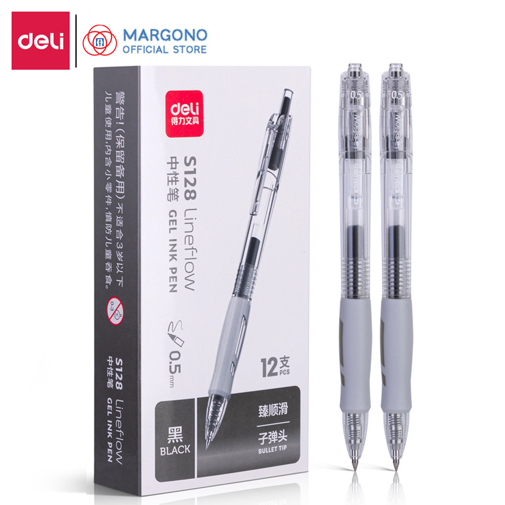 Jual Deli Gel Pen Pulpen Kantor S128 0.5 mm Warna Tinta Hitam - 1 Pcs ...