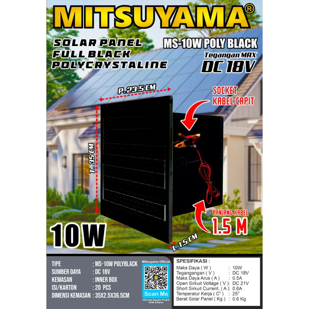 Jual Panel Surya FULL BLACK Mitsuyama Polycrystalline | 10W 20W 30W ...