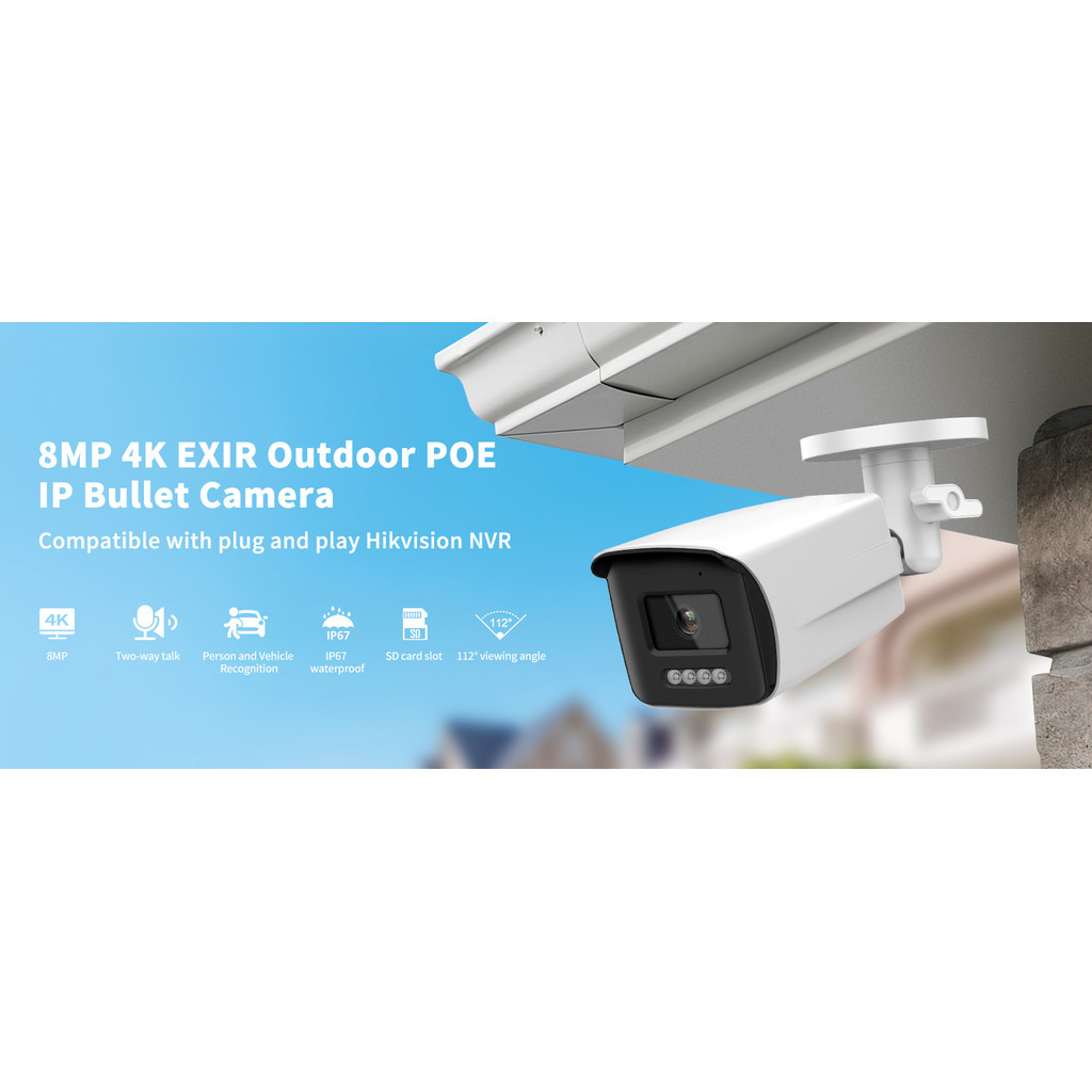 Jual 8MP Bullet Camera 4K PoE IR Night Vision 2-Way Audio Built-in Mic ...