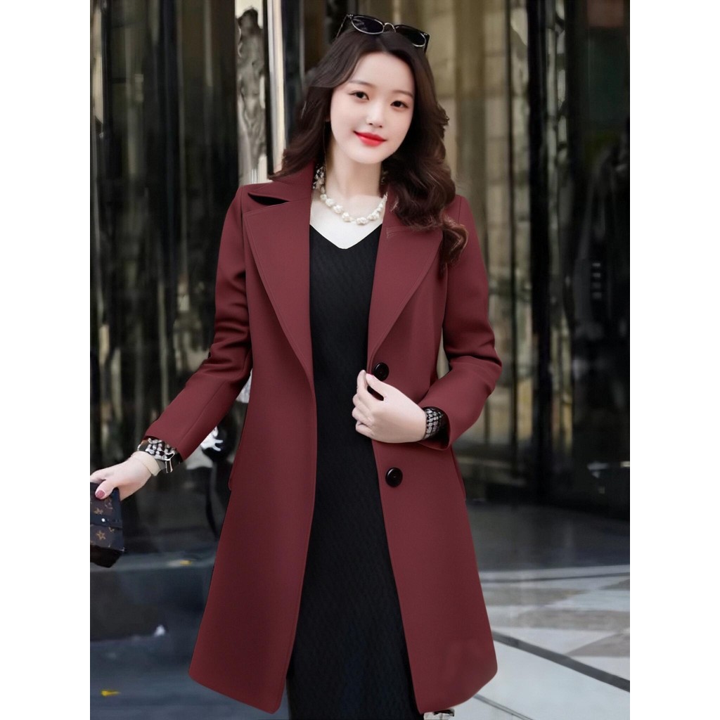 Jual Meirong baju jaket outer maroon panjang formal wanita kekinian ...