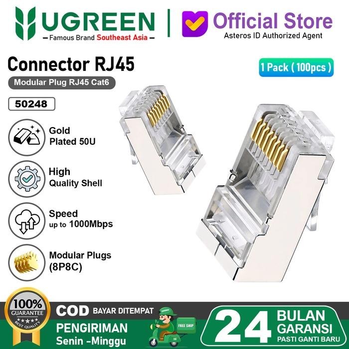 Jual Ugreen Connector RJ45 Cat6 UTP Full Tembaga Modular Plug 100pcs ...