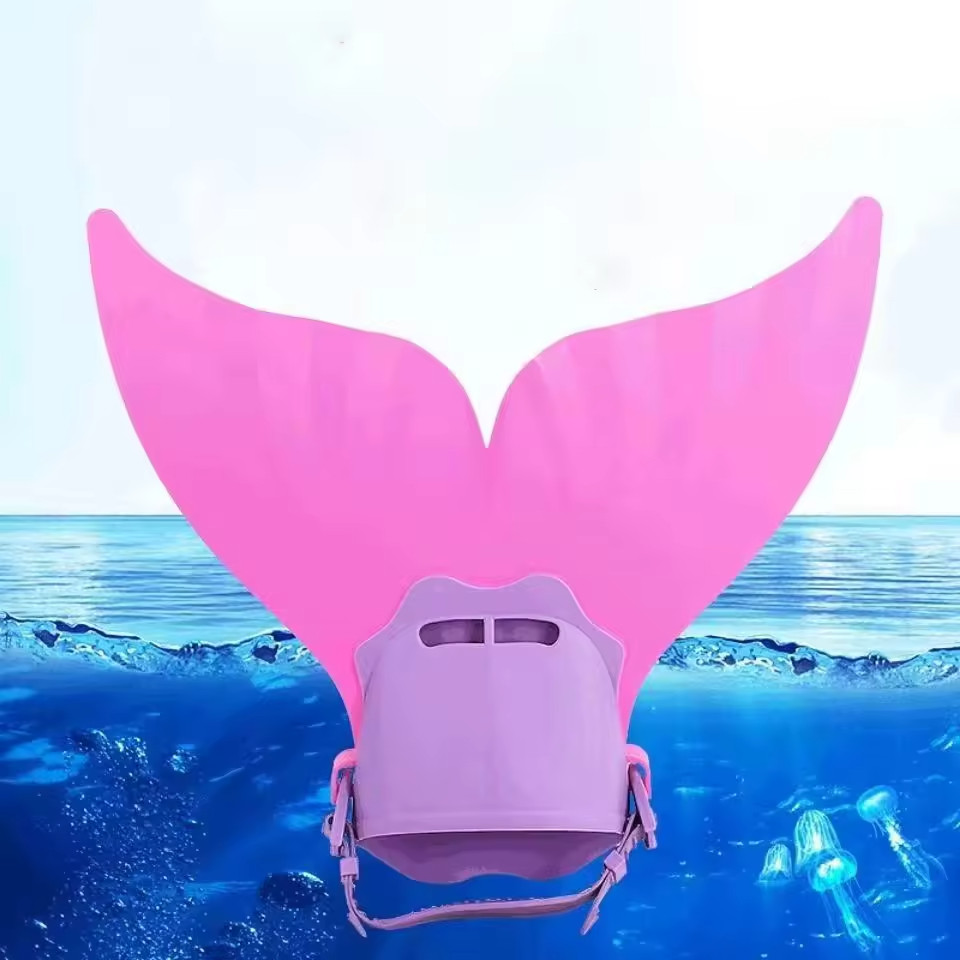 Jual Children Mermaid Fins Training Pink Flipper Swim Diving Feet Tail ...