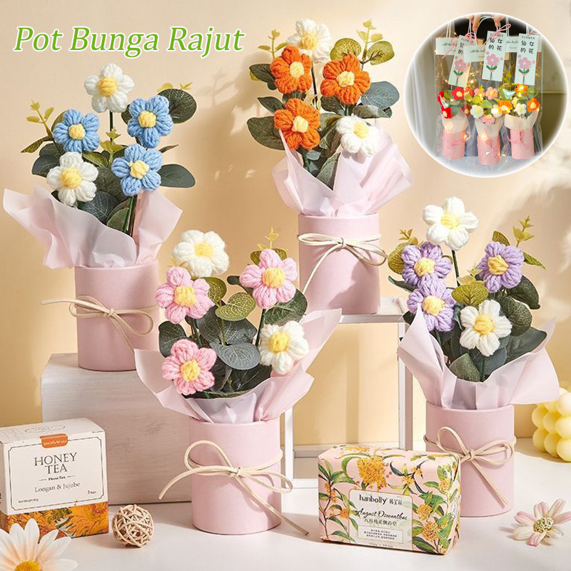 Jual Bunga Rajut Dalam Pot/Bunga Rajut Matahari Mawar Daisy Tulip Lily ...