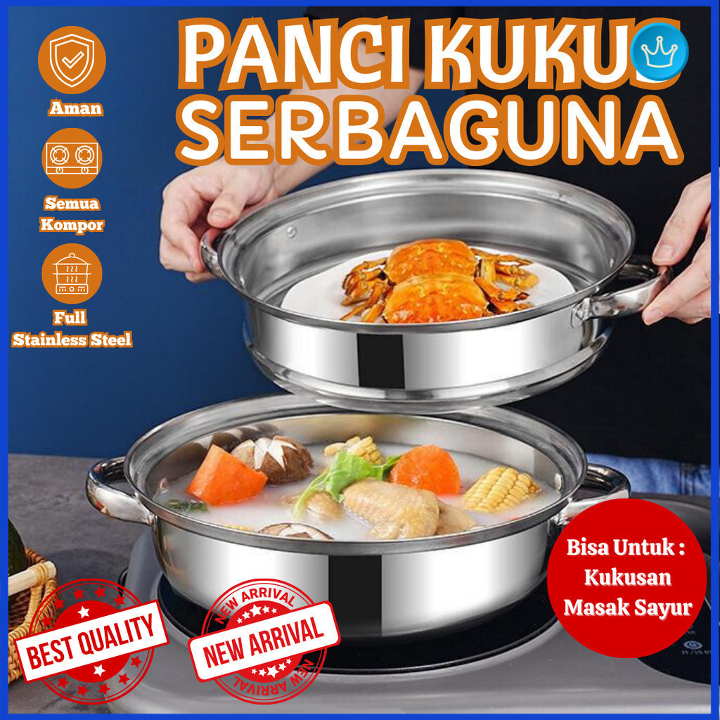 Jual Blue Crown Panci Stainless Kukusan Serbaguna 2 Susun Tutup Kaca ...