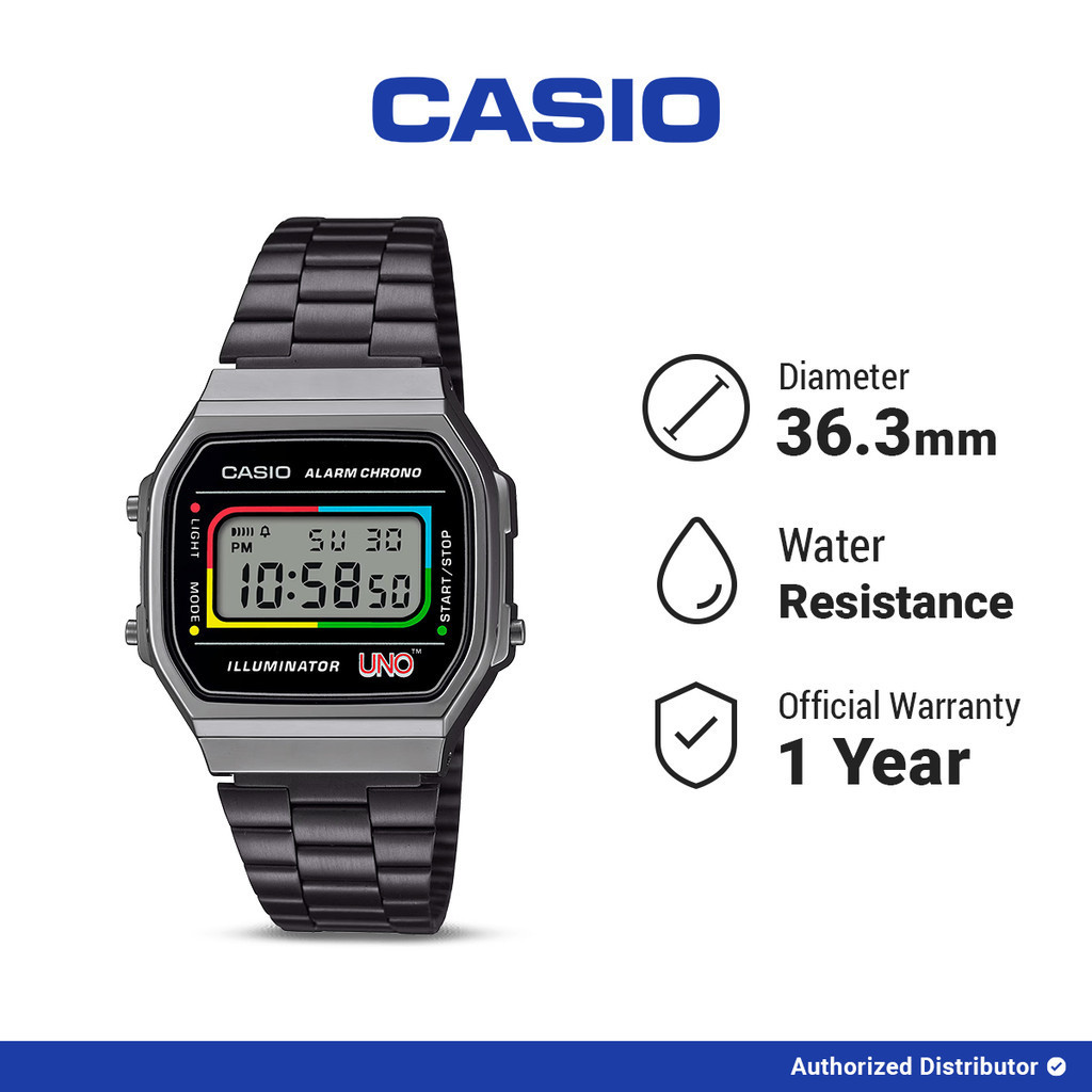 Jual Casio General A168WEUC-1ADR UNO Collaboration Jam Tangan Unisex Digital Black Stainless ...