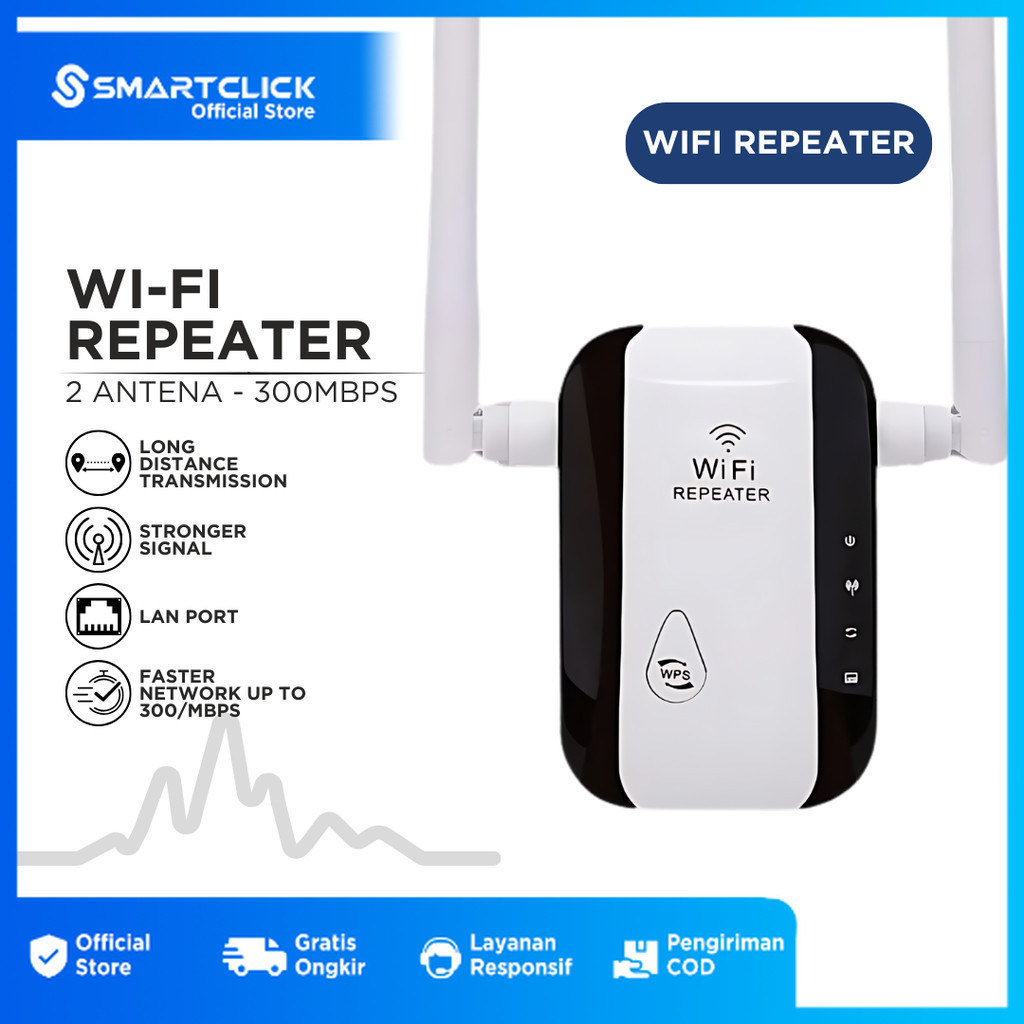 Jual Wi Fi Repeater Wireless Extender Range 300 Mbps 2 Antena LAN Port ...