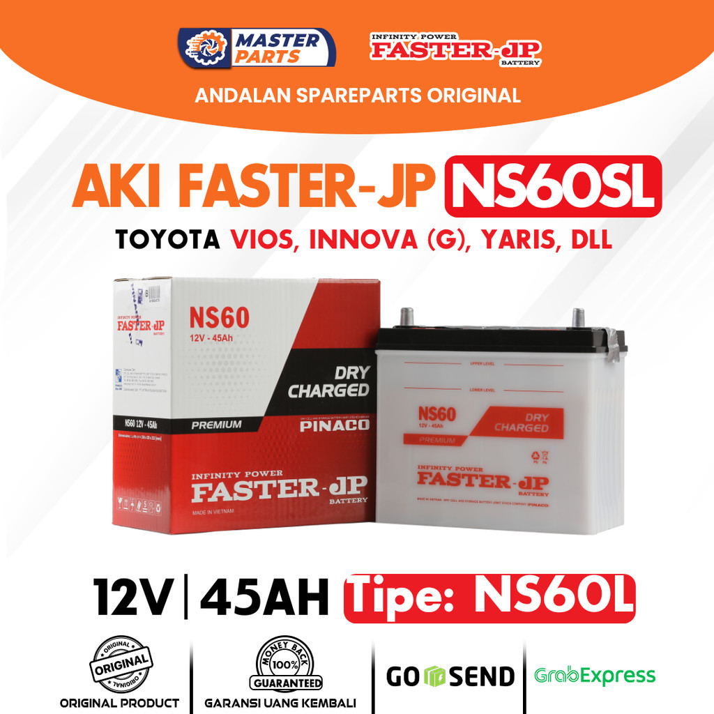Jual Aki Faster JP NS60LS 12V 45Ah untuk Toyota Vios, Innova (G), Yaris | Shopee Indonesia
